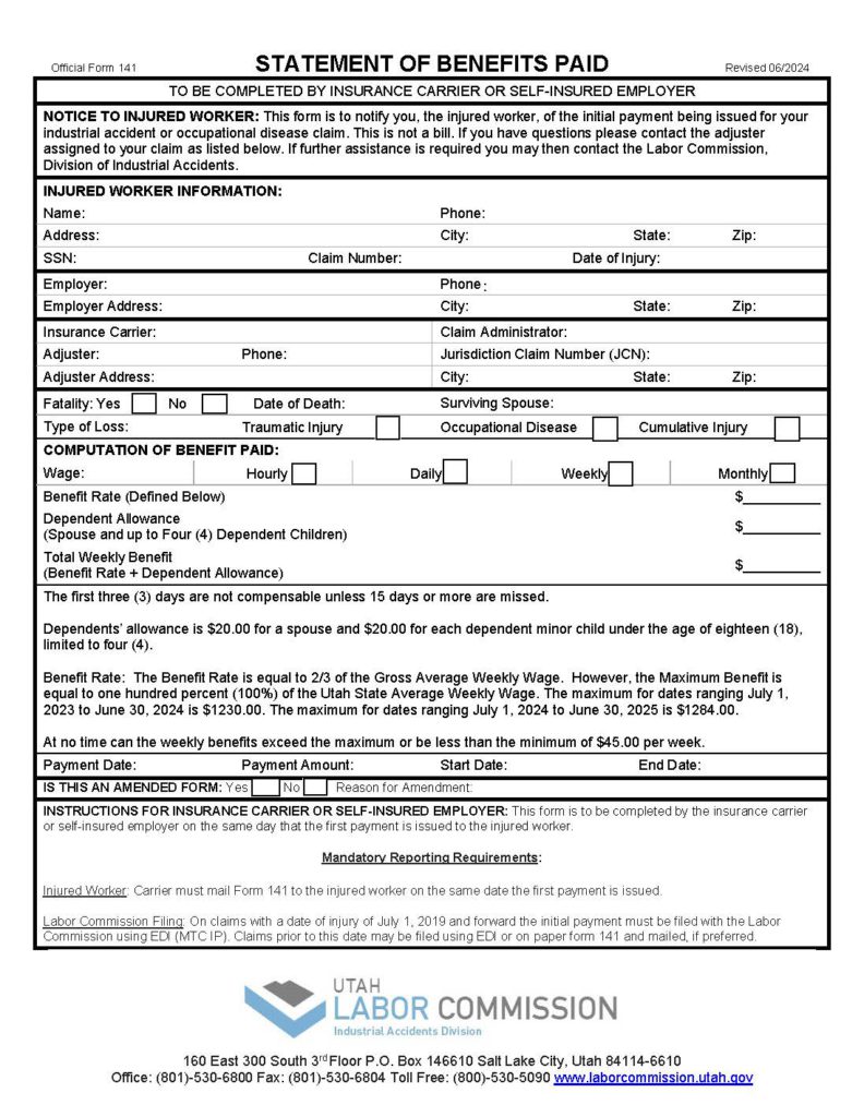 Industrial - Forms - Utah Labor Commission